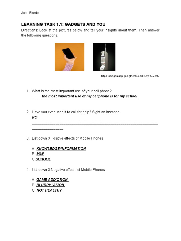 Learning Task 1 1 Gadgets And You Pdf