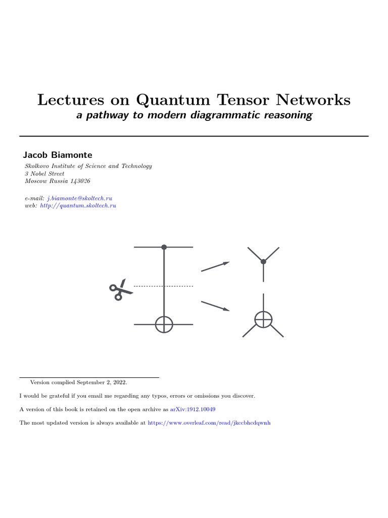 Lectures On Quantum Tensor Networks: A Pathway To Modern Diagrammatic Reasoning | PDF | Tensor ...