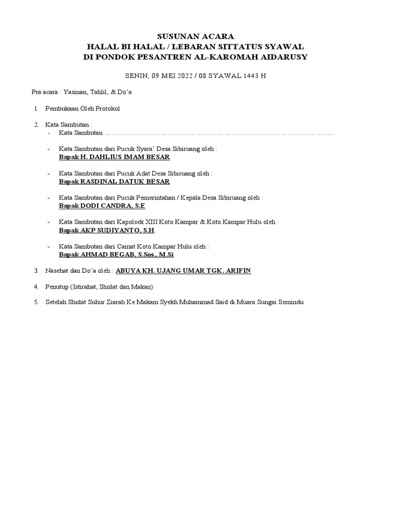 Susunan Acara Halal Bi Halal 2022 Pdf