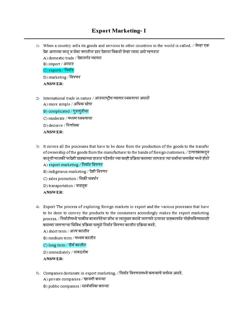 Export Marketing - I | PDF