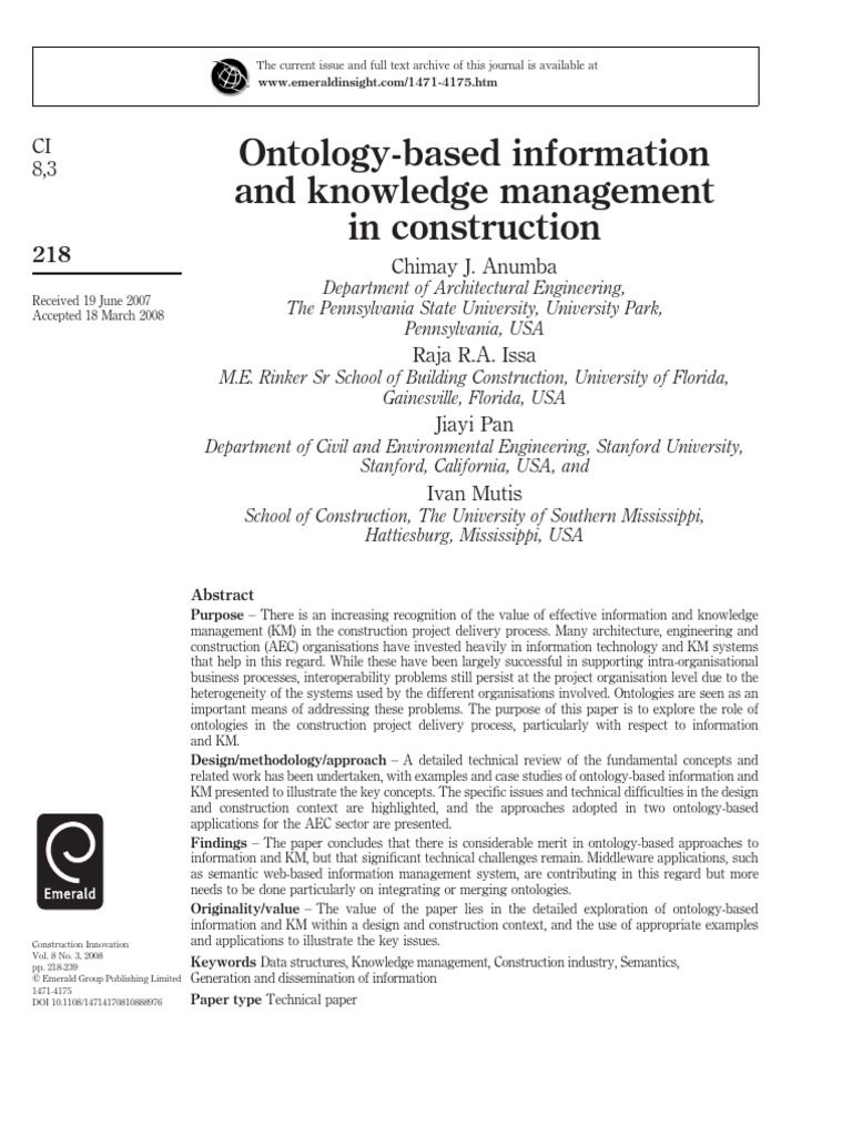 Ontology-Based Information and Knowledge Management in Construction | PDF | Knowledge ...