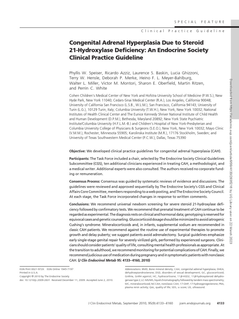 Congenital Adrenal Hyperplasia Due To Steroid 21-Hydroxylase Deficiency ...