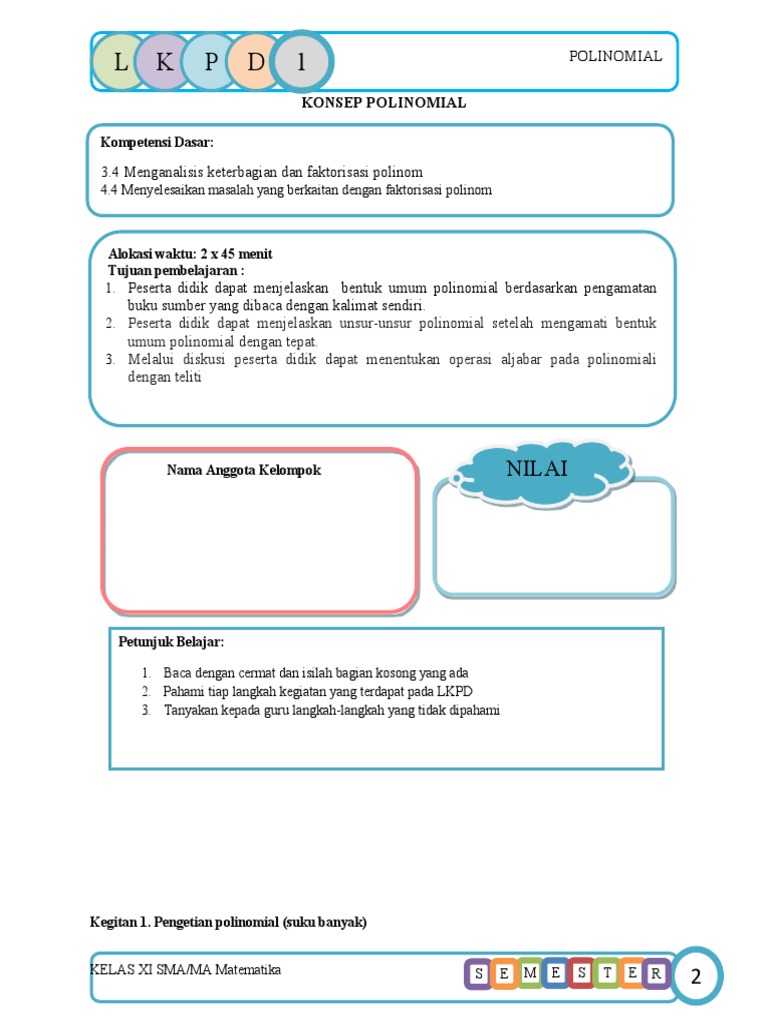 Konsep Polinomial (Lkpd 1) | PDF