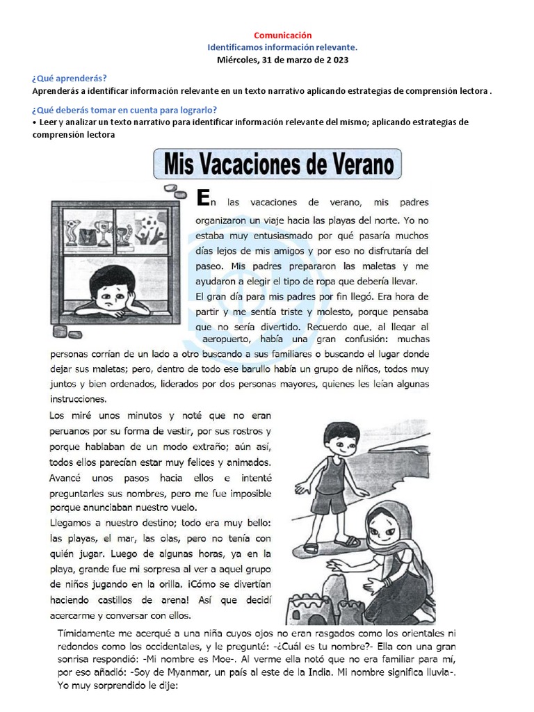 Texto Narrativo sobre Mis Vacaciones | PDF