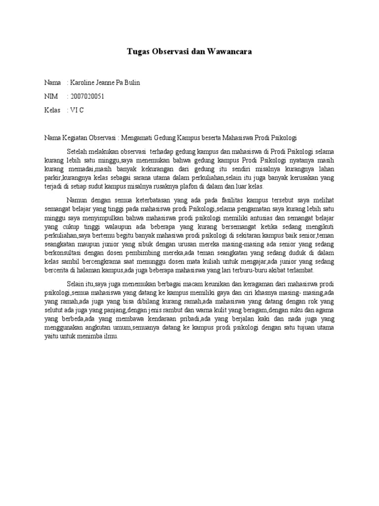 Tugas Observasi Dan Wawancara | PDF