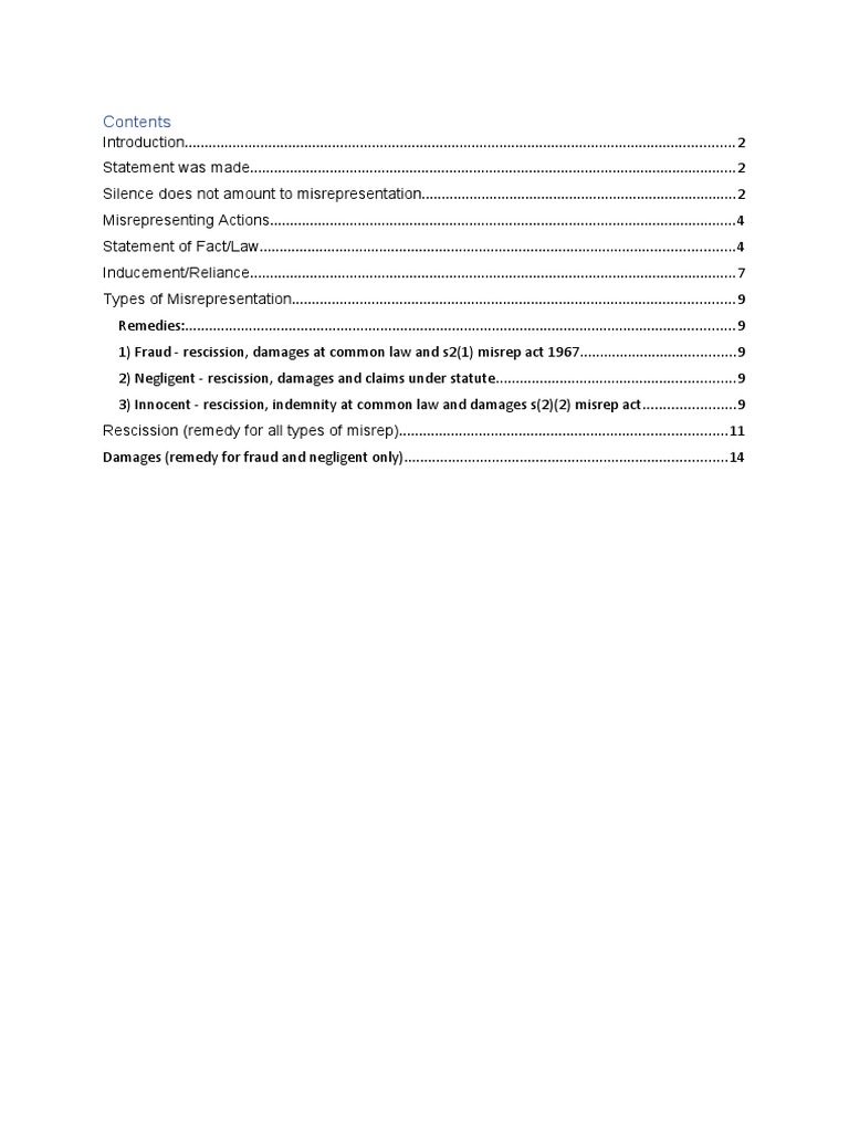 Misrepresentation in Contract Law: Elements, Types of Misrepresentation ... Misrepresentation in Contract Law: Elements, Types of Misrepresentation ...
