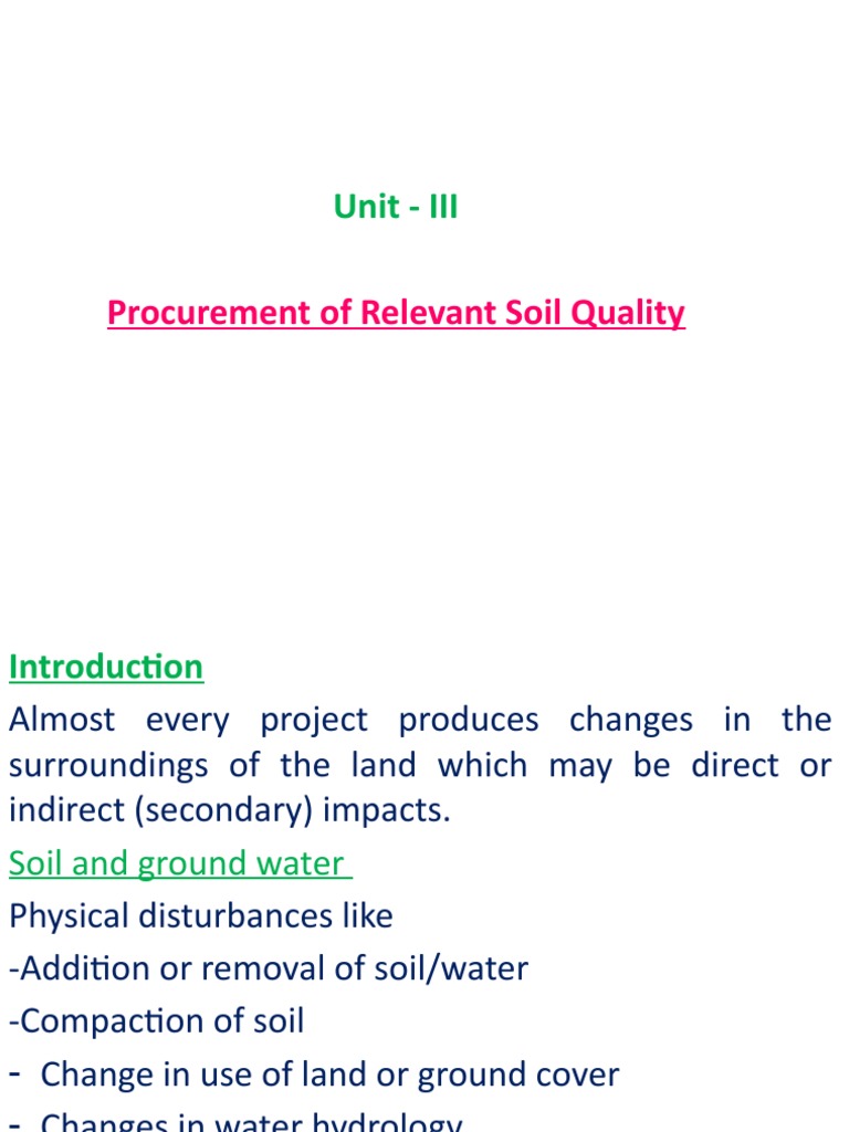 Unit - III - Procurement of Revelant Soil Quality1 | PDF | Soil | Topsoil