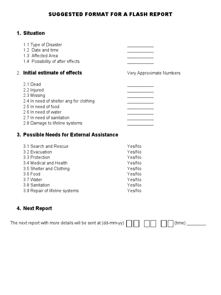 Flash Report Format for Disasters | PDF