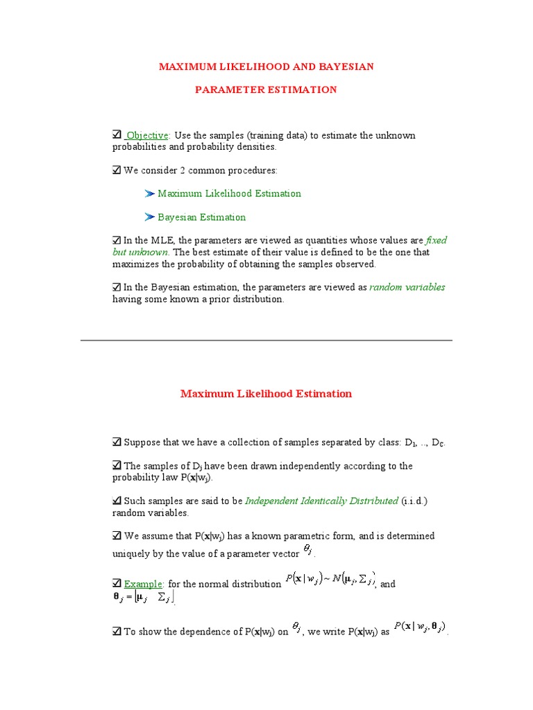 Objective: Maximum Likelihood and Bayesian Parameter Estimation | PDF | Estimation Theory ...