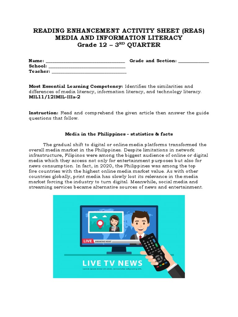 Reading Enhancement Activity Sheet (Reas) Media and Information Literacy Grade 12 - 3 Quarter ...