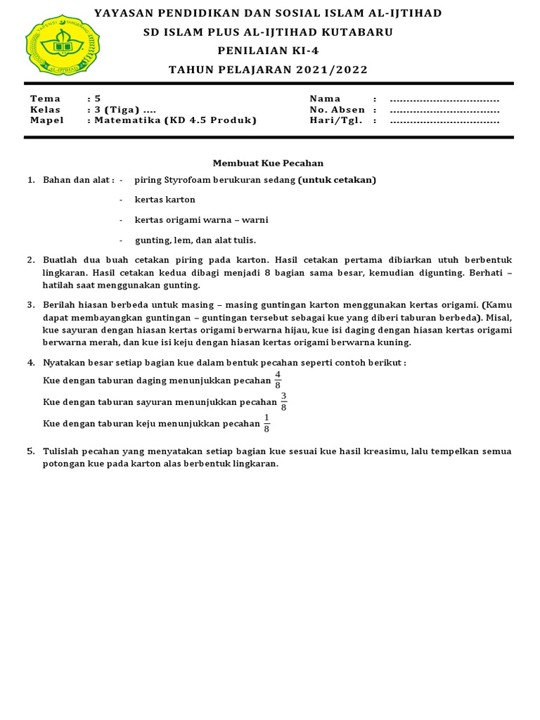 Soal Ki-4 Tema 5 MTK | PDF Soal Ki-4 Tema 5 MTK | PDF