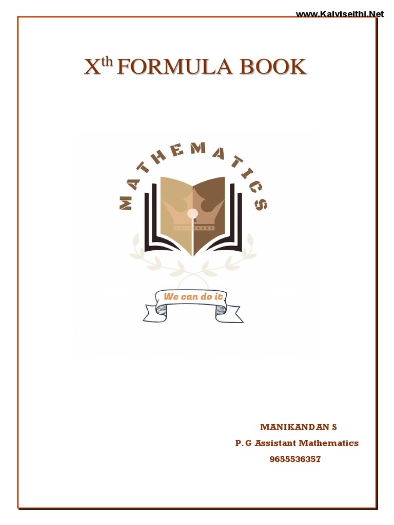 10th Formula Book Kalviseithi | PDF | Matrix (Mathematics) | Function (Mathematics)