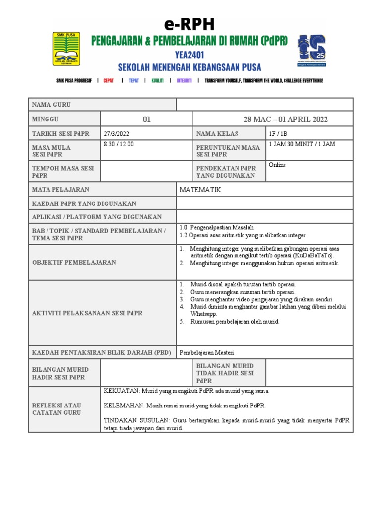 RPH PDPR Math 1 | PDF