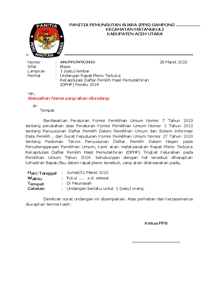 Draft Undangan DPHP PPS | PDF