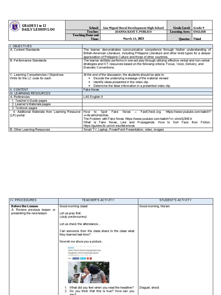 Fake News Awareness Lesson Plan | PDF | Communication | Human Communication