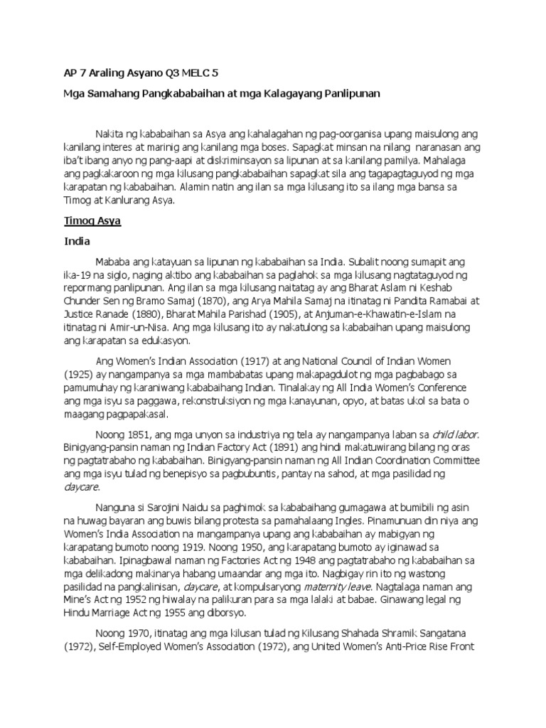AP 7 Araling Asyano Q3 MELC 5 | PDF