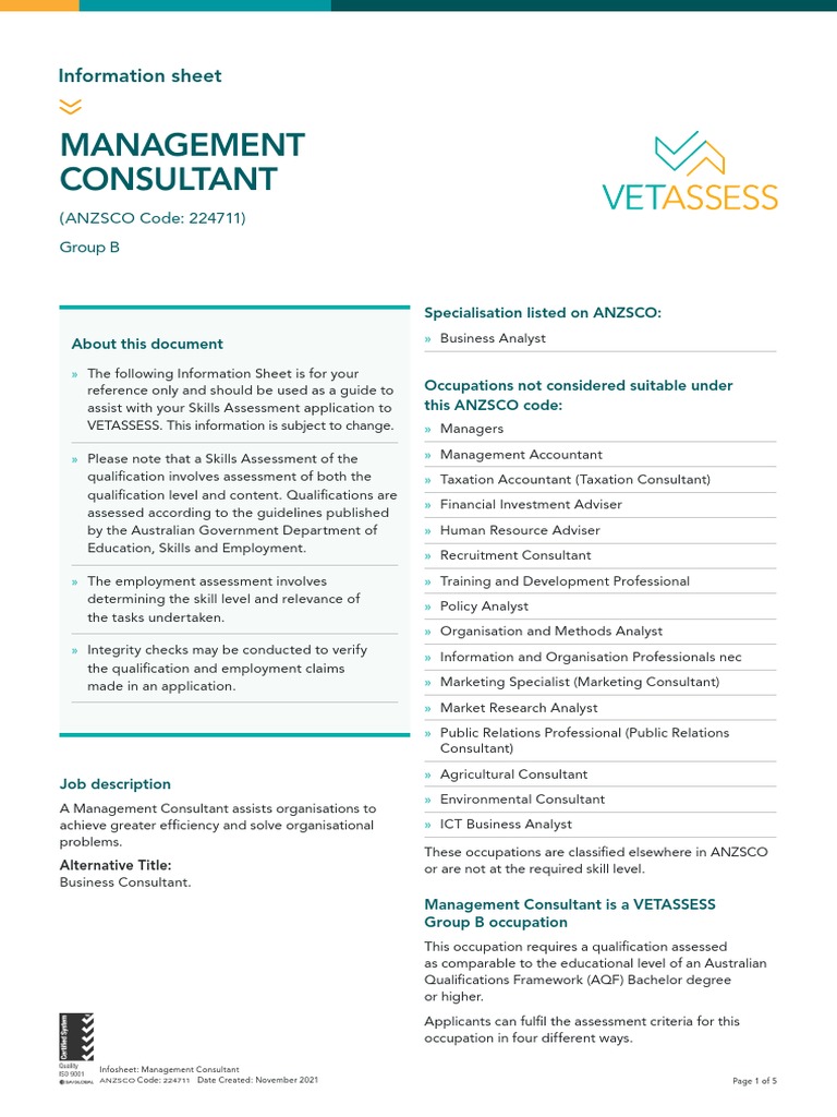 Information Sheet - Management Consultant | PDF | Consultant | Academic ...