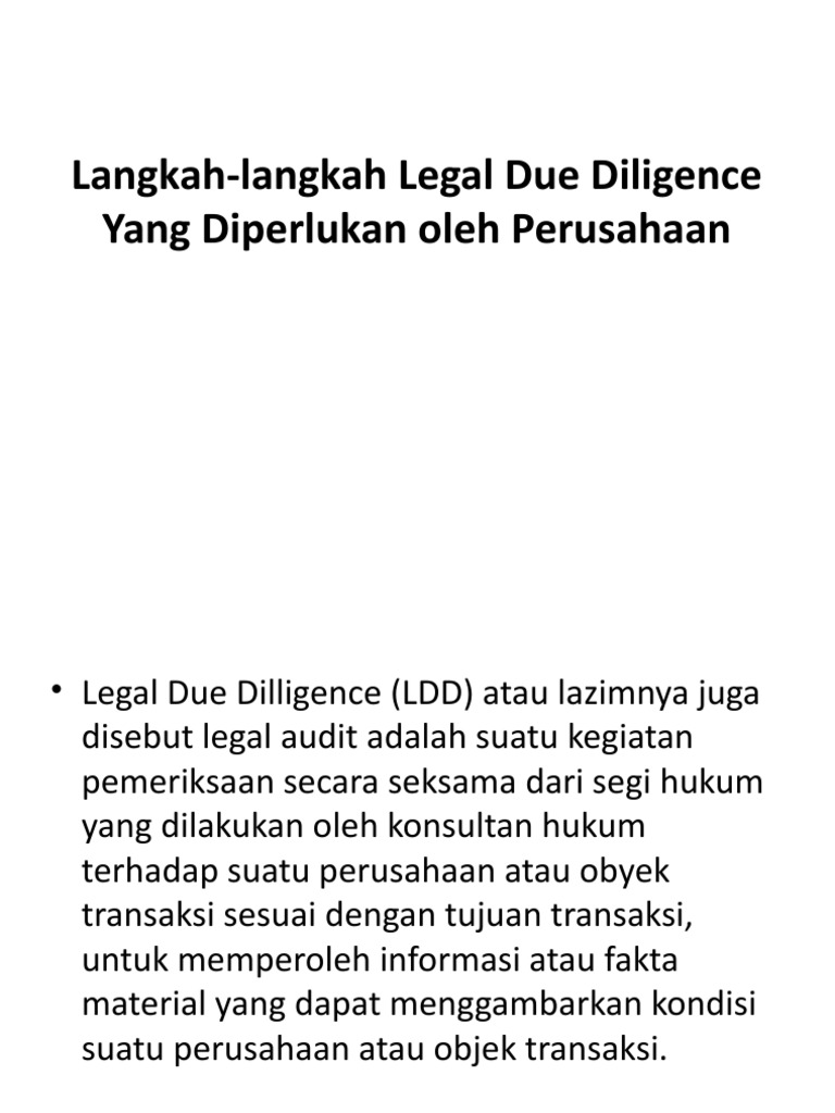 Langkah-Langkah Legal Due Diligence Yang Diperlukan Oleh Perusahaan | PDF