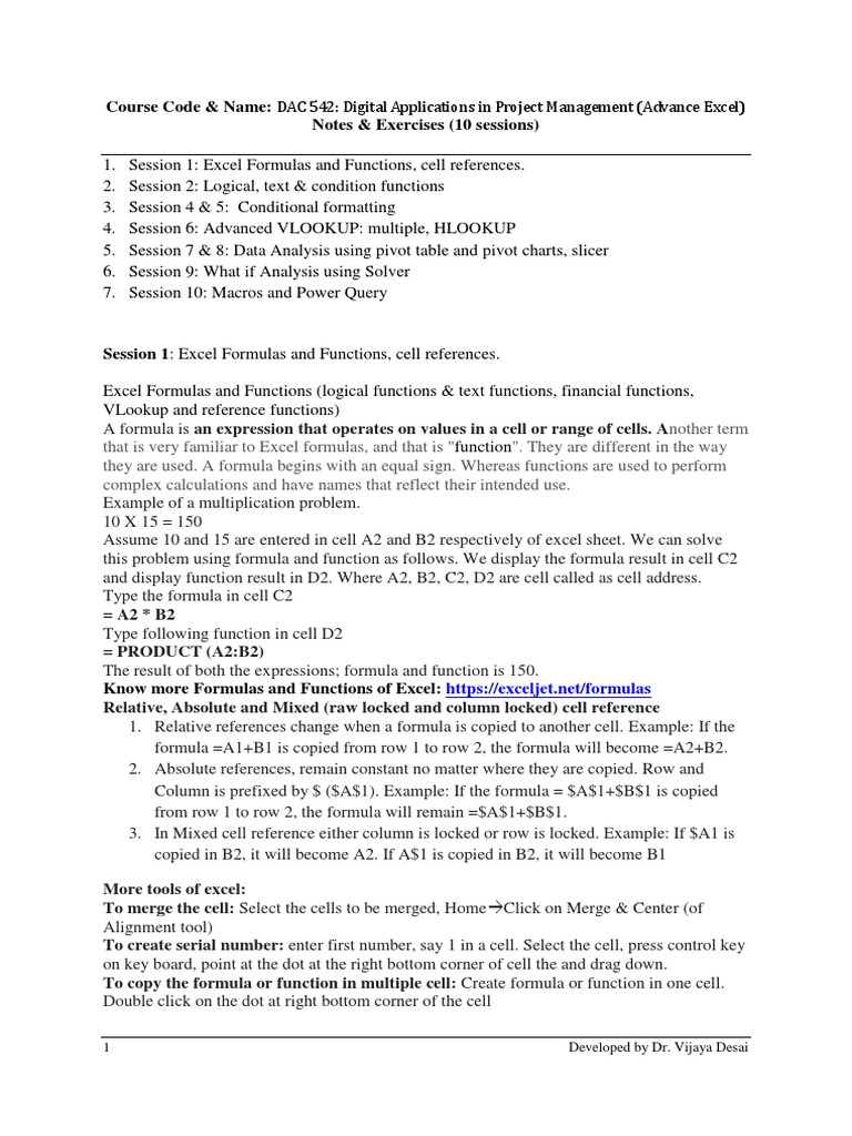 Advanced Excel for Project Managers | PDF | Microsoft Excel | Function ...