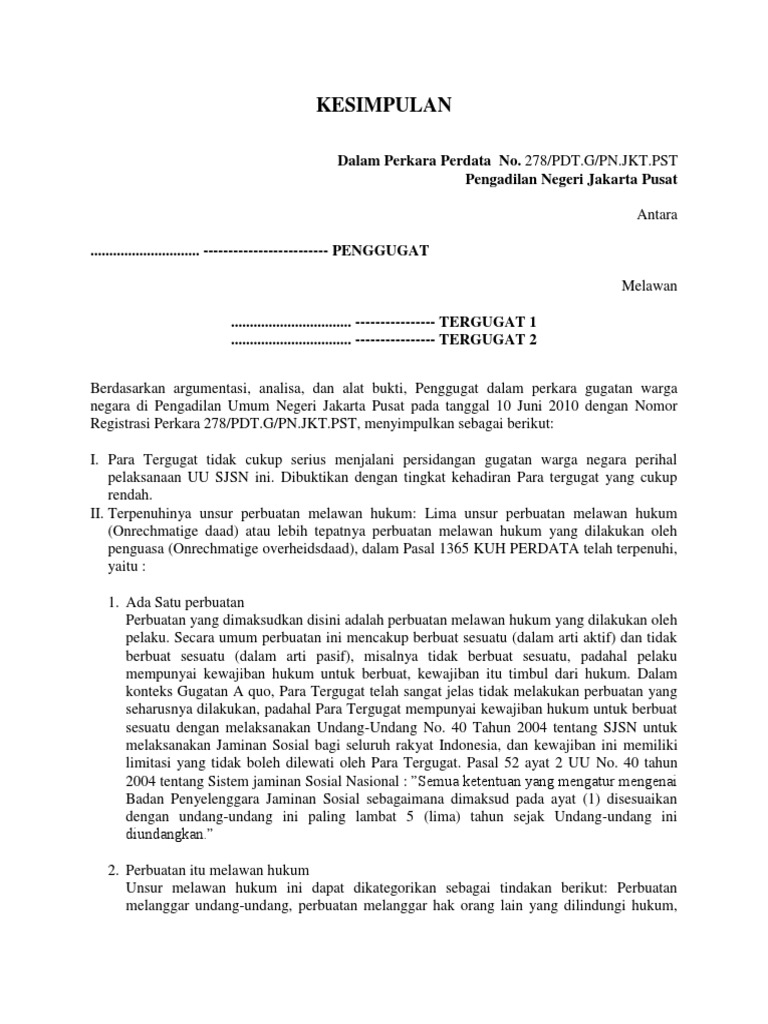 Contoh Kesimpulan Penggugat | PDF