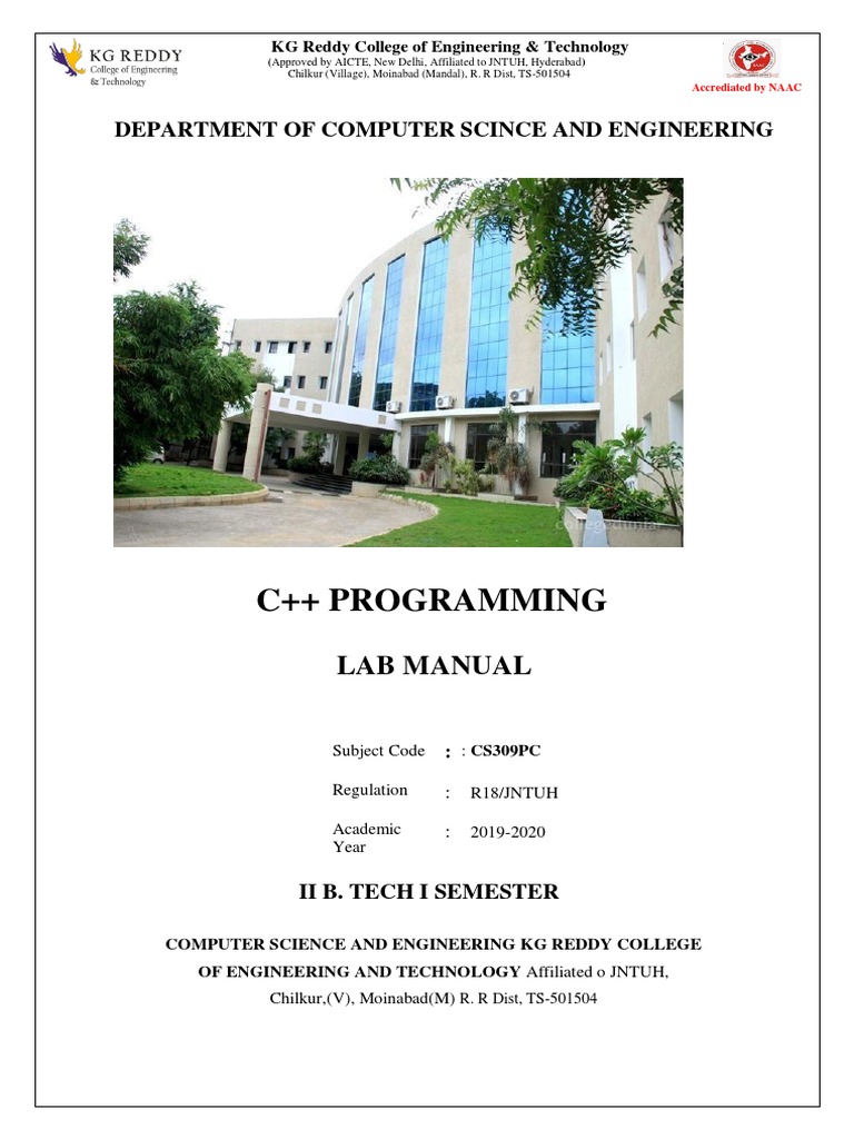 KG Reddy College of Engineering & Technology C++ Programming Lab Manual | PDF | Pointer ...