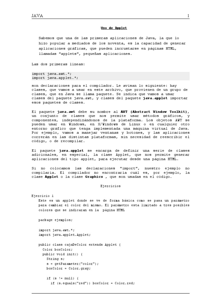Uso de Applet | PDF | Java (lenguaje de programación) | Tecnología digital