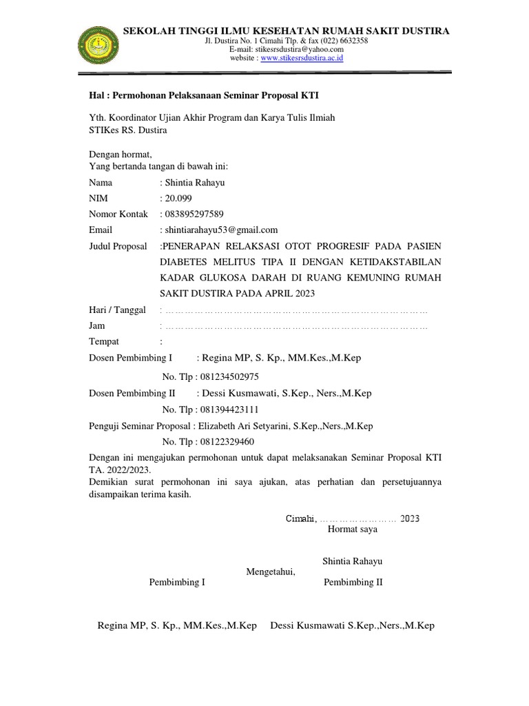 Sekolah Tinggi Ilmu Kesehatan Rumah Sakit Dustira: Hal: Permohonan ...