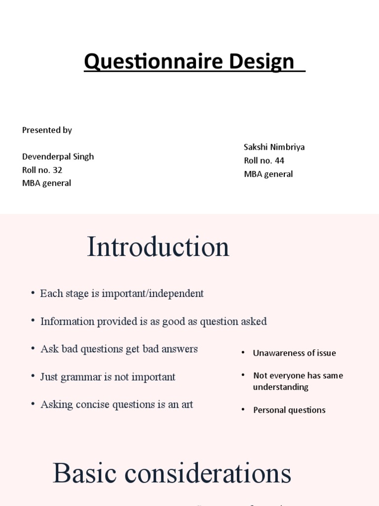 MBA Questionnaire Design Guide | PDF | Questionnaire | Psychology