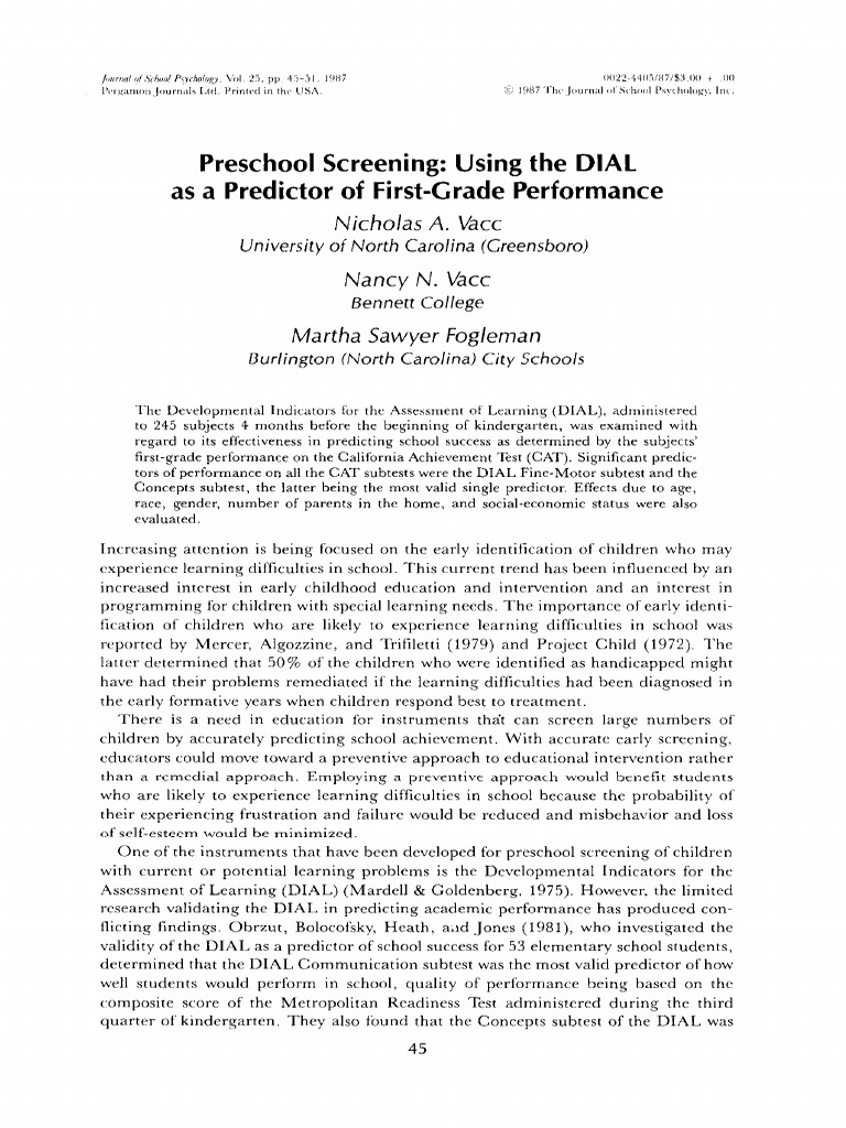 Preschool Screening | PDF | Socioeconomic Status | Cognition
