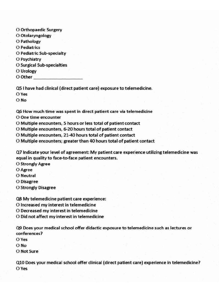 Questionaire Samples Telehealth 2 | PDF