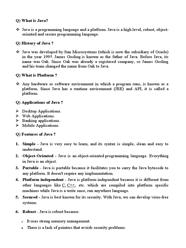 Java Viva | PDF | Java (Programming Language) | Method (Computer ...