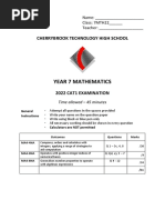 Year 7 Algebra Test With Answers | PDF | Algebra | Teaching Mathematics