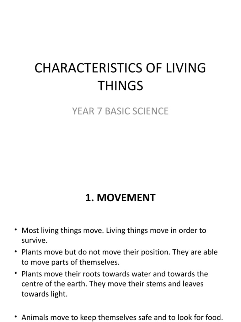 Characteristics of Living Things: Year 7 Basic Science | PDF | Plants | Water