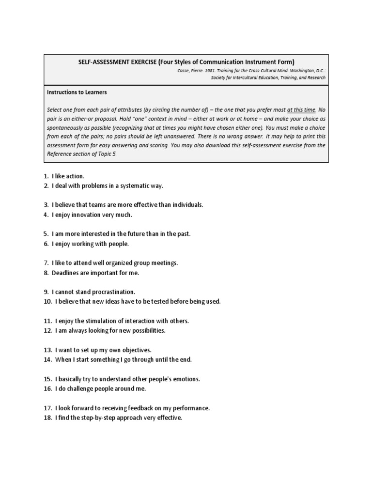 Communication Styles Self-Assessment | PDF | Cross Cultural ...