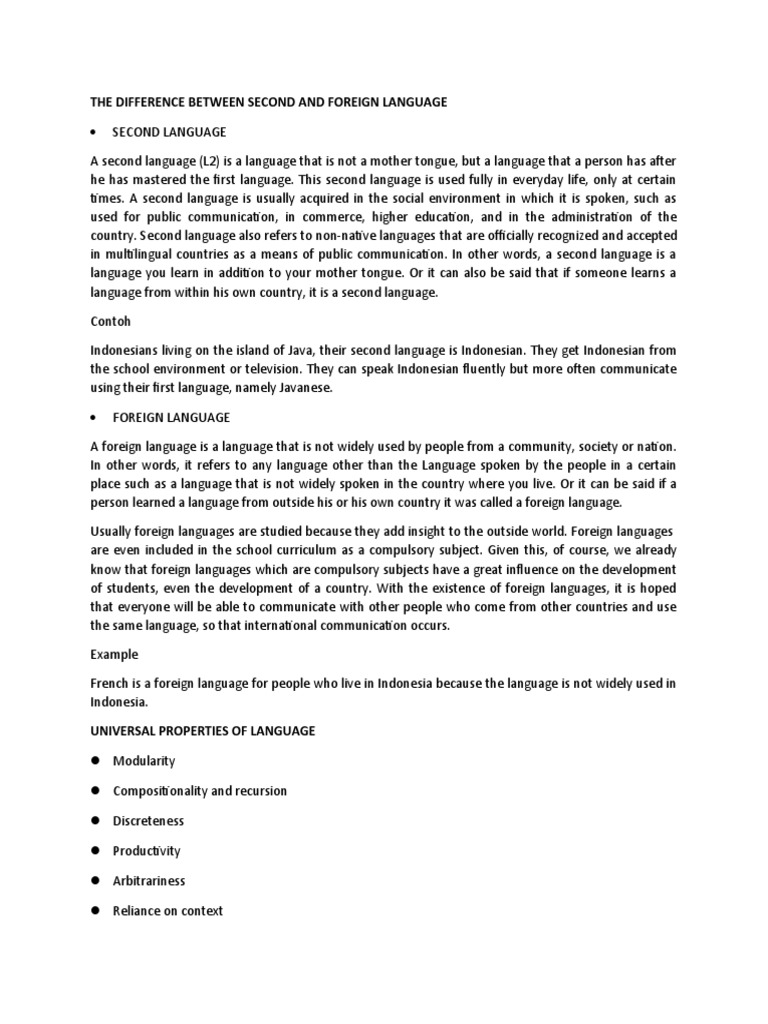 The Difference Between Second and Foreign Language | PDF | Second Language Acquisition | Second ...