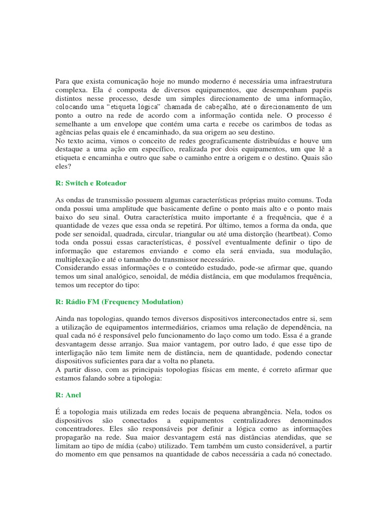 Redes Av2 | PDF | Rede de computadores | Modelo OSI