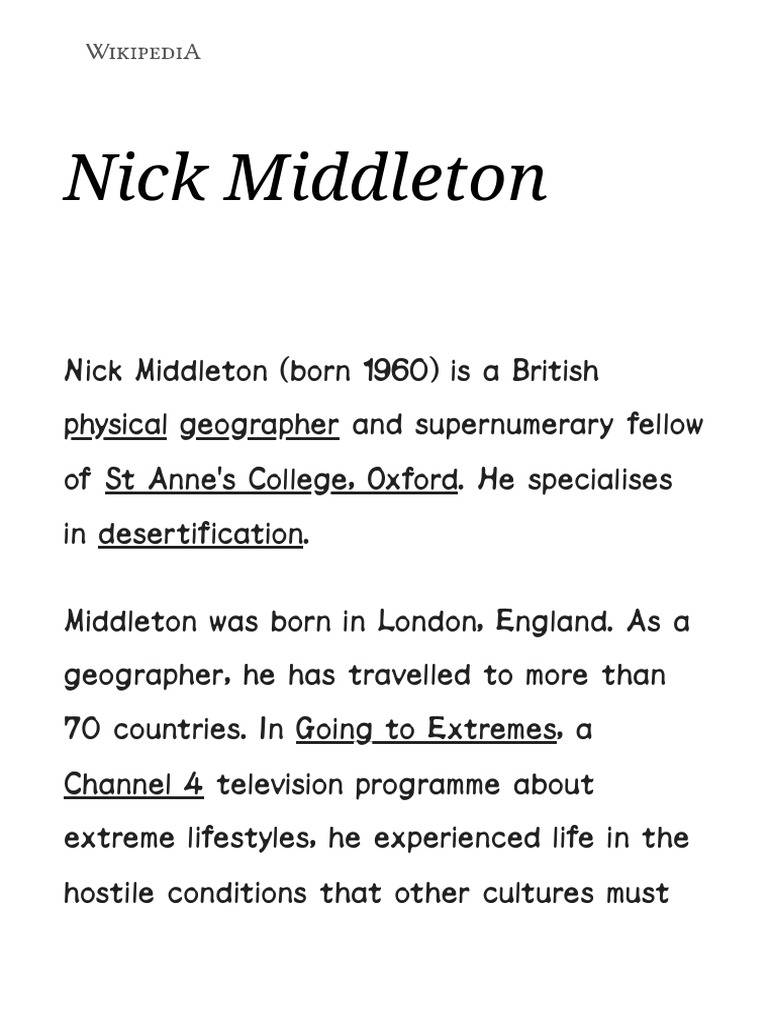 Nick Middleton - Wikipedia | PDF | Earth Sciences | Physical Geography