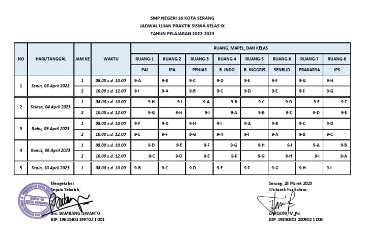 Jadwal Praktik 2023 | PDF