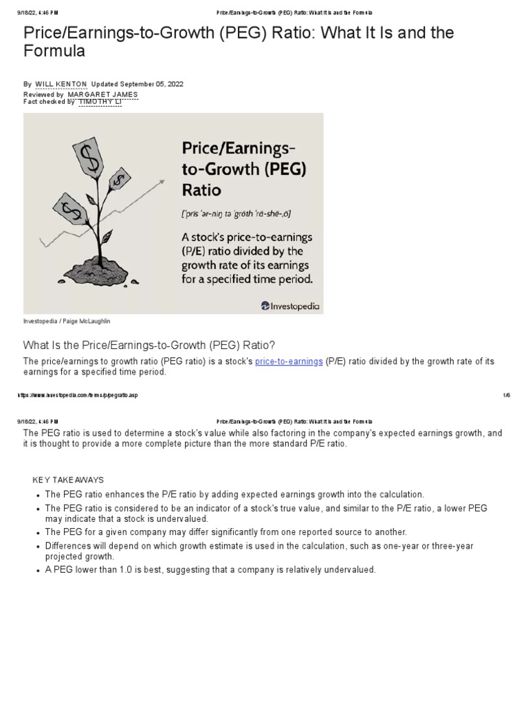 Price - Earnings-to-Growth (PEG) Ratio - What It Is and The Formula ...