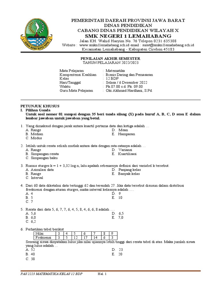 Pas 2223 Matematika 12 BDP | PDF