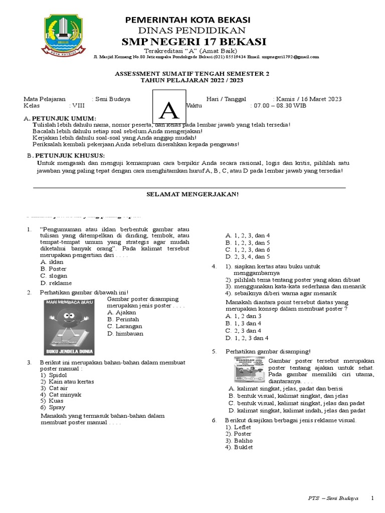 Soal PTS Seni Budaya Kelas 8 SMSTR 2 EDIT EKA | PDF