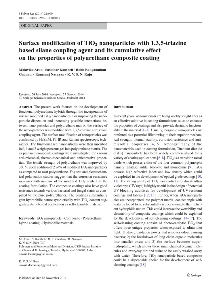 Surface modification of TiO2 nanoparticles with 1,3,5-triazine | PDF ...