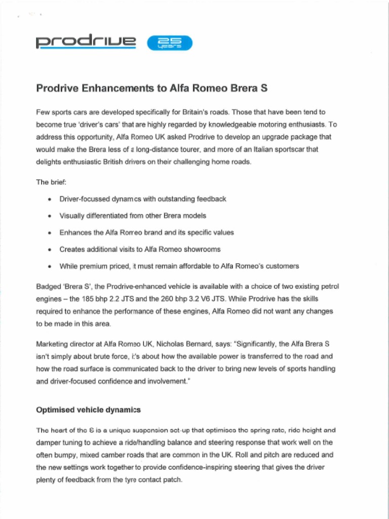Prodrive Enhancements To Alfa Romeo Brera S | PDF