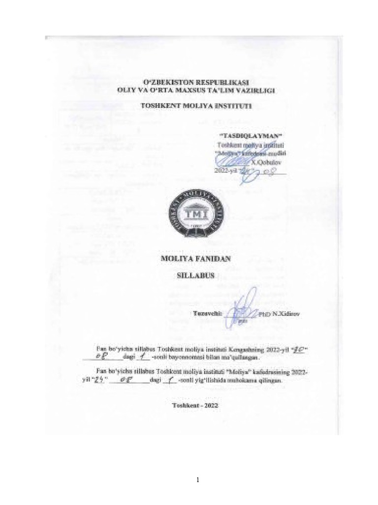 Sillabus (Moliya 2-Kurs) | PDF