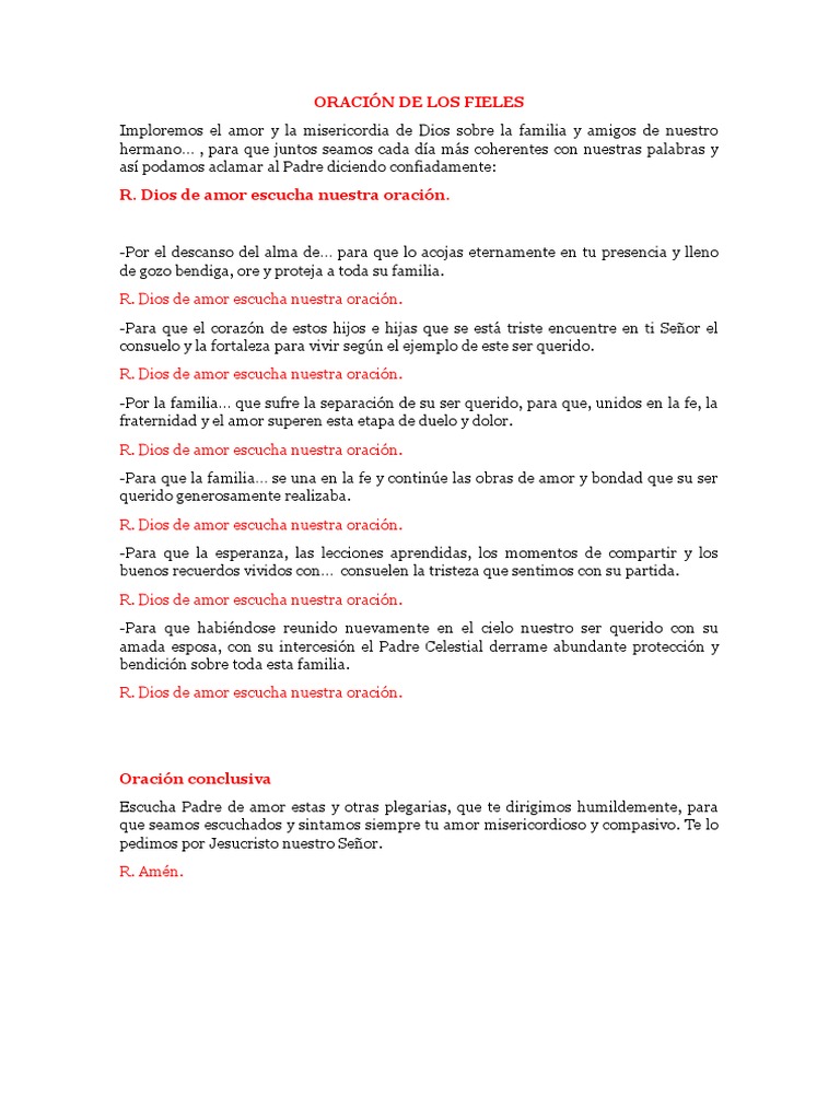 Oración de Los Fieles Difuntos | PDF