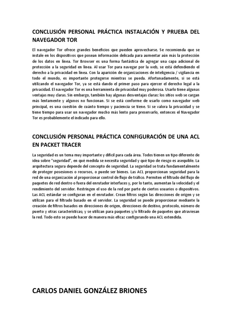 Conclusiones Practicas Tor Acl | PDF | Internet | Red de computadoras