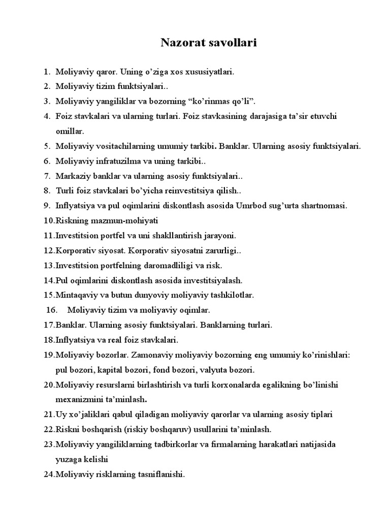 Nazorat Savollari | PDF