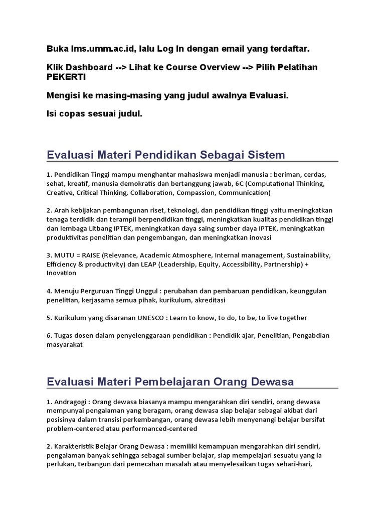 Evaluasi Pelatihan PEKERTI | PDF