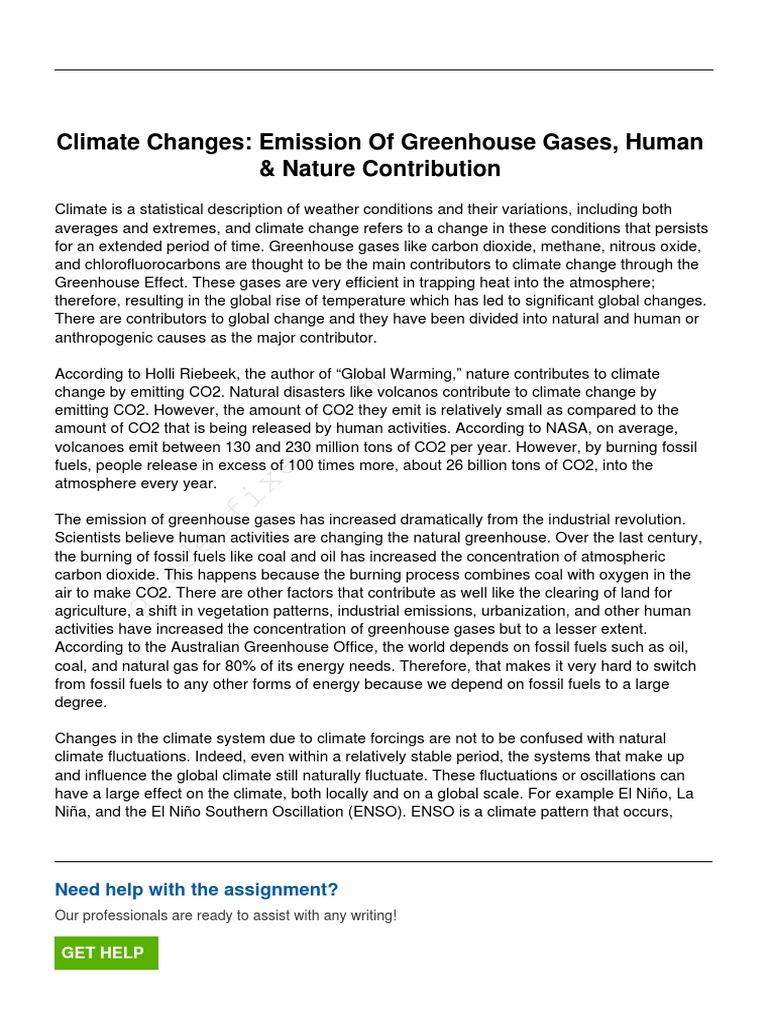 Climate Changes Emission of Greenhouse Gases Human Nature Contribution ...