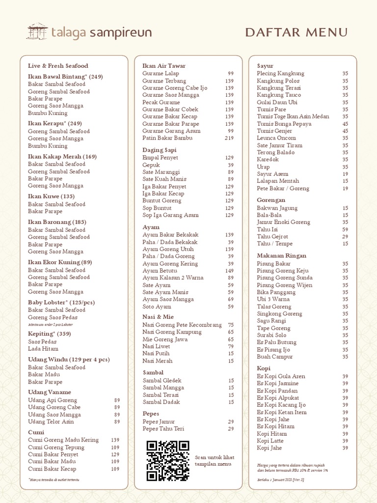 Daftar Menu Resto Talaga Sampireun | PDF